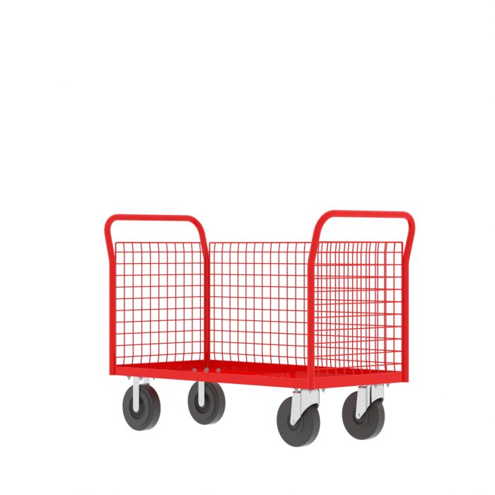3-Sided Platform Cage Cart, 48x24", Red - Valley Craft