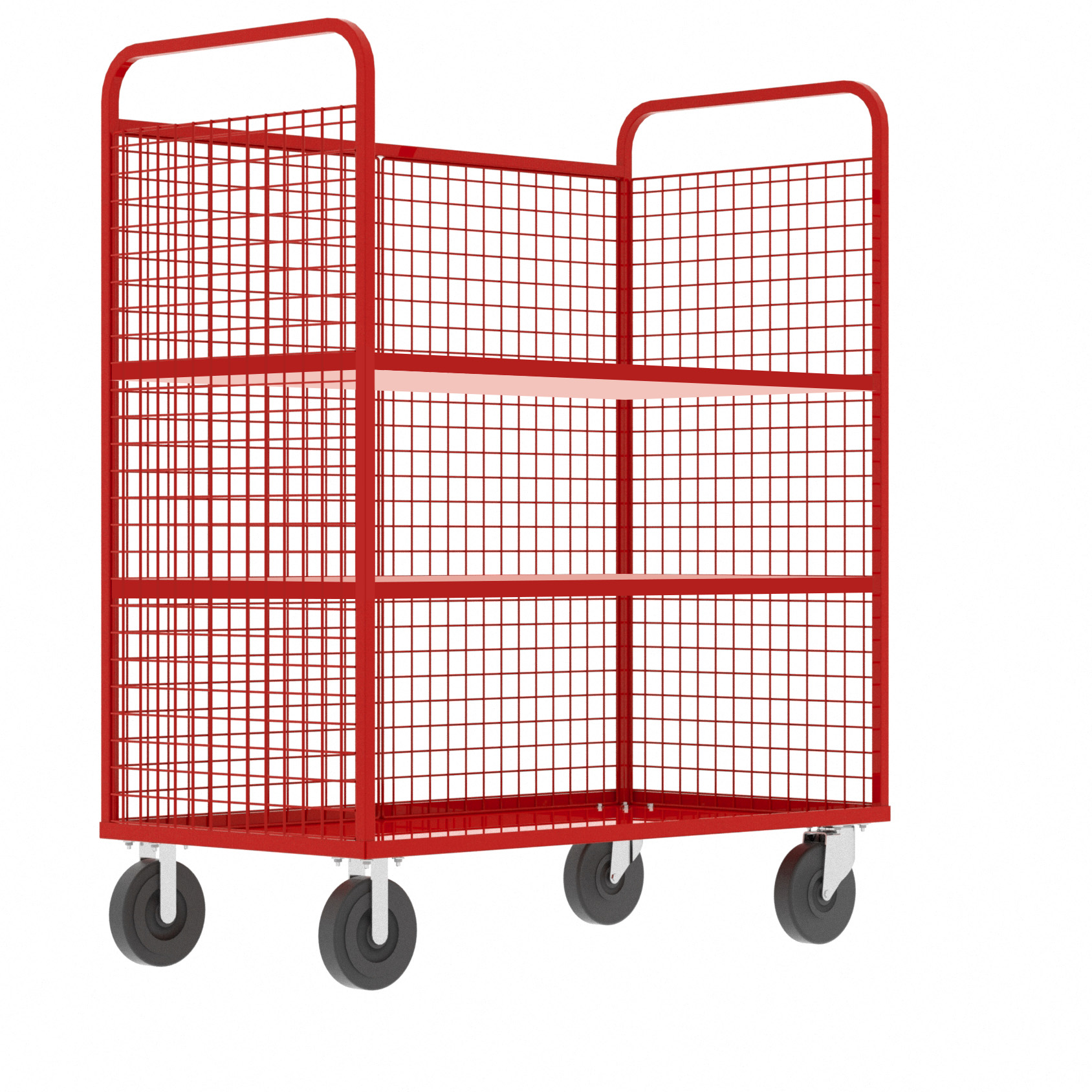 3-Sided Stock Picking Cage Cart, (2) Shelves, Red - Valley Craft