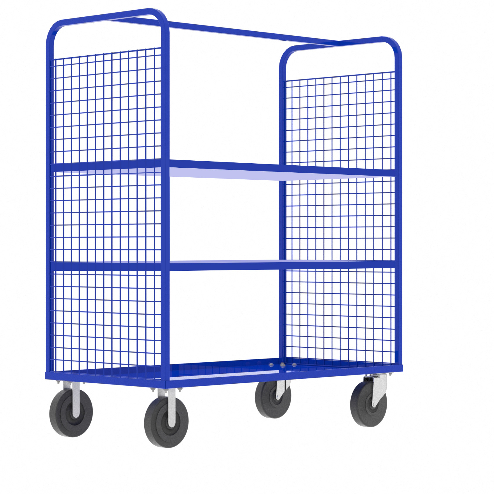 2-Sided Stock Picking Cage Cart, (2) Shelves, Blue - Valley Craft