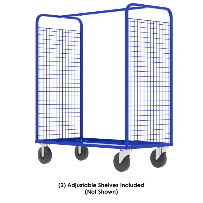2-Sided Stock Picking Cage Cart, (2) Shelves, Blue - Valley Craft