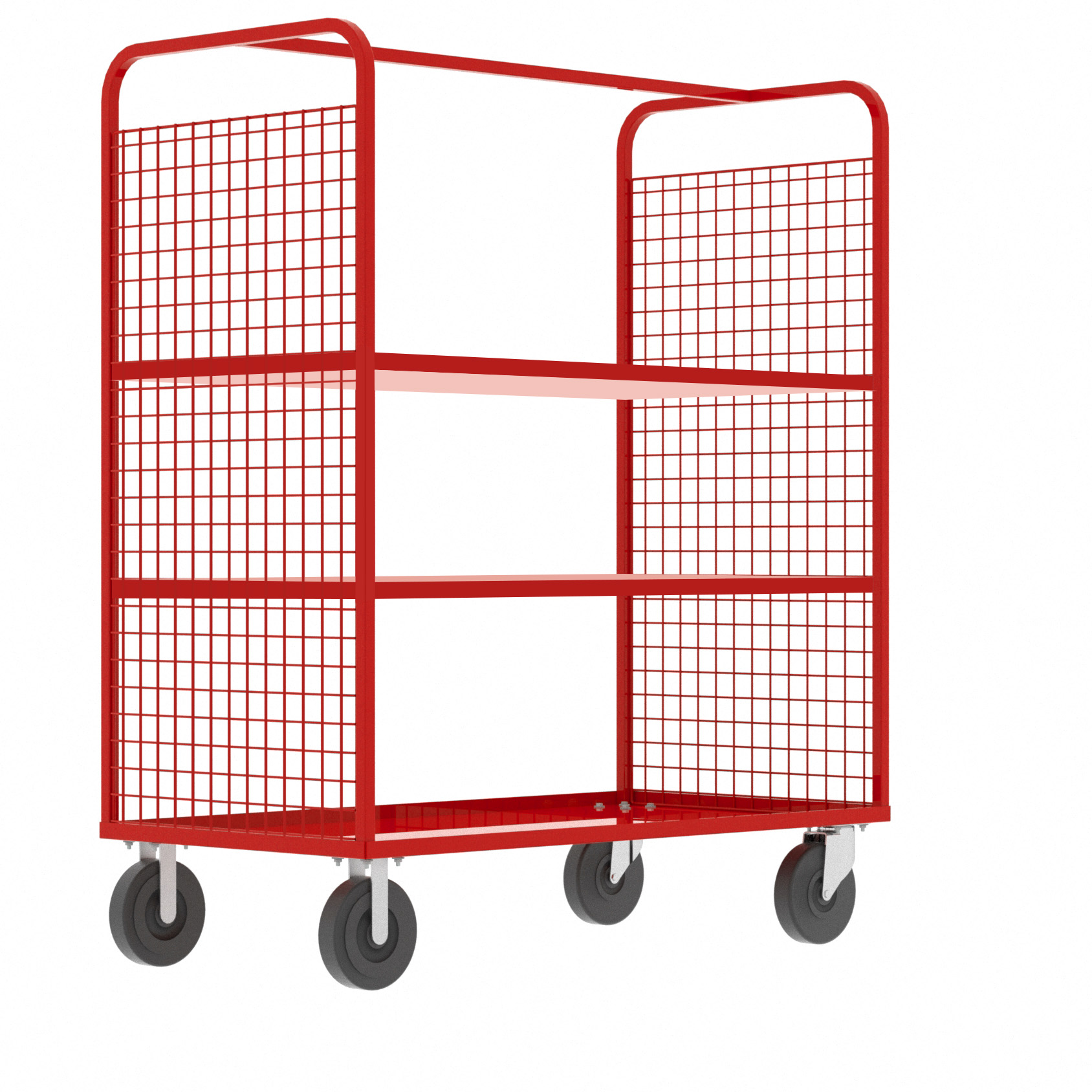 2-Sided Stock Picking Cage Cart, (2) Shelves, Red - Valley Craft