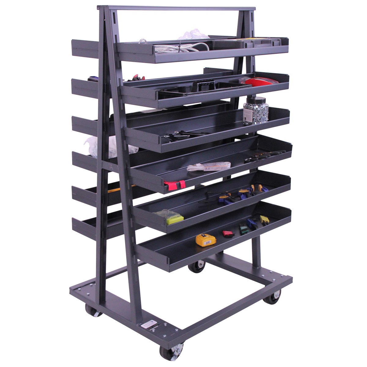 Double-sided Heavy Duty A-Frame Cart, (12) Lipped Trays - Valley Craft