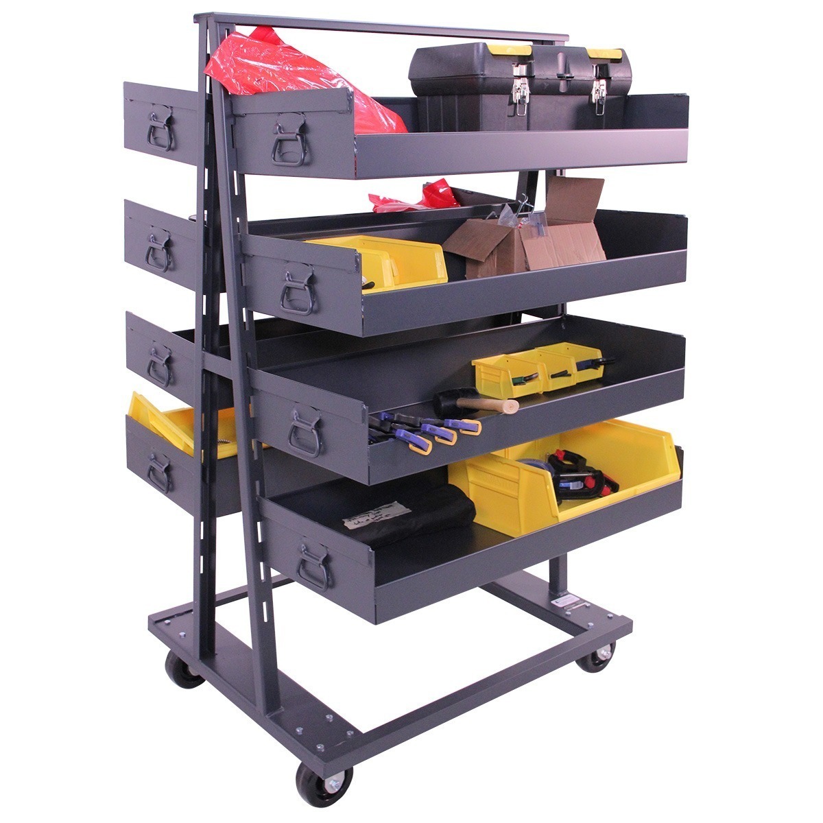 Double-sided Heavy Duty A-Frame Cart, (8) Large Lipped Trays - Valley Craft