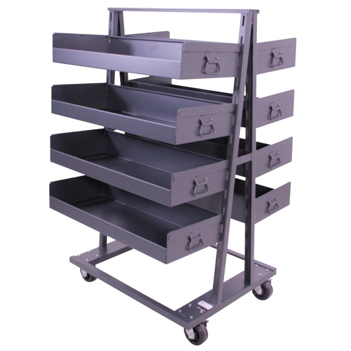 Double-sided Heavy Duty A-Frame Cart, (8) Large Lipped Trays - Valley Craft