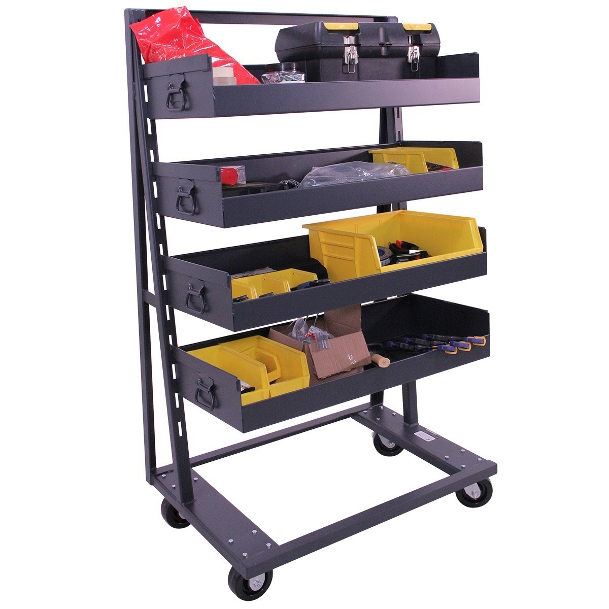 Single-sided Heavy Duty A-Frame Cart, (4) Large Lipped Trays - Valley Craft