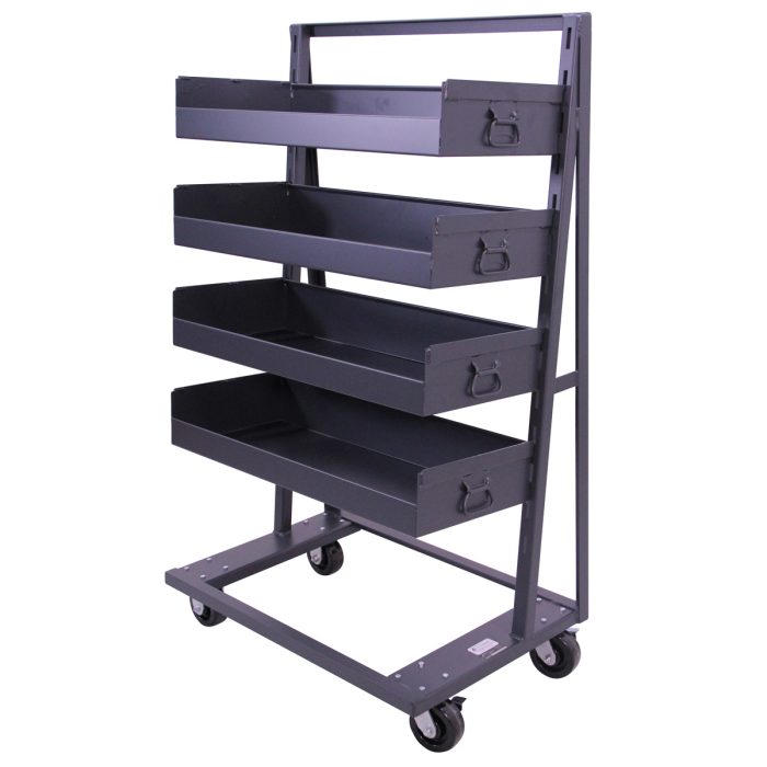 Single-sided Heavy Duty A-Frame Cart, (4) Large Lipped Trays - Valley Craft