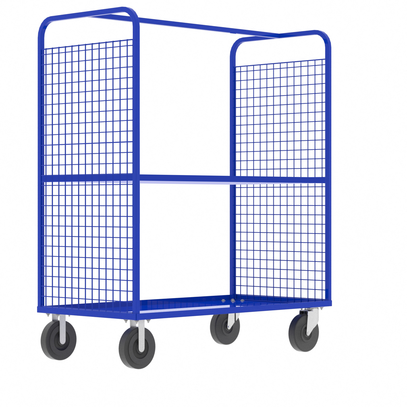 2-Sided Stock Picking Cage Cart, (1) Shelf, Blue - Valley Craft