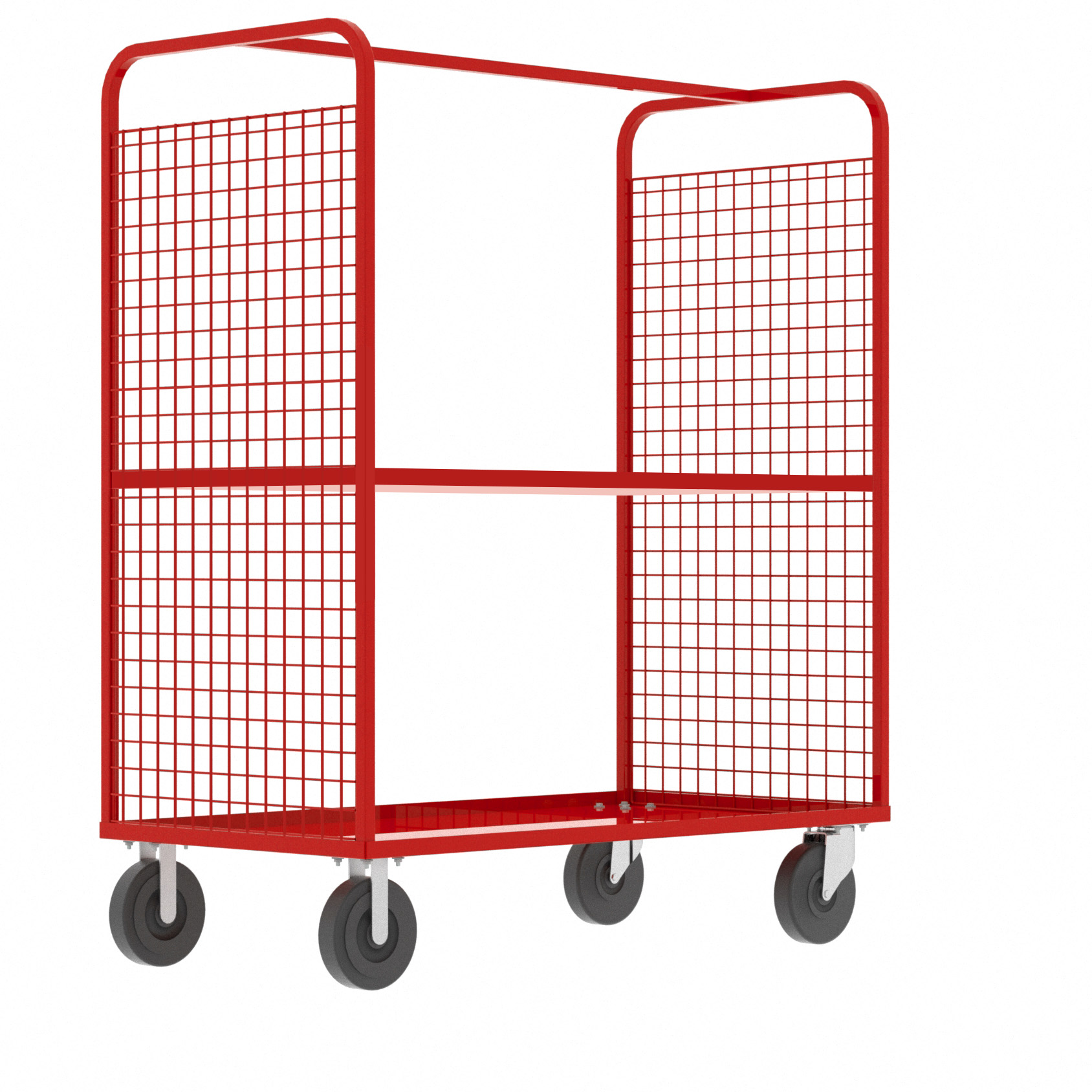 2-Sided Stock Picking Cage Cart, (1) Shelf, Red - Valley Craft