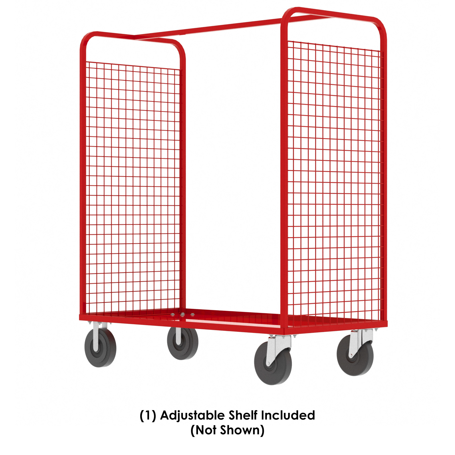 2-Sided Stock Picking Cage Cart, (1) Shelf, Red - Valley Craft