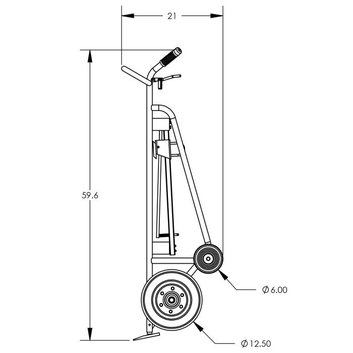 4-Wheel Drum Hand Truck, Steel, Pneumatic Wheels, Hand Brake, Fiber ...