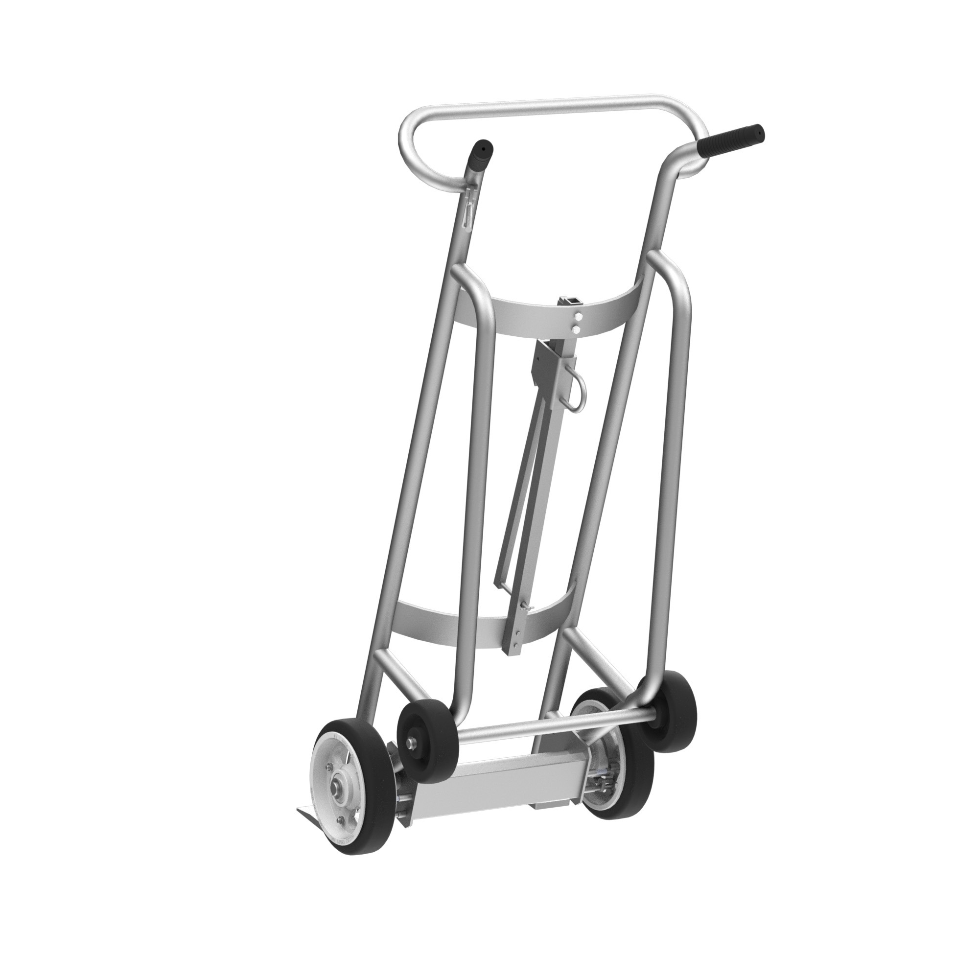 4-Wheel Drum Hand Truck, Aluminum, Solid Rubber Wheels, Hand Brake ...