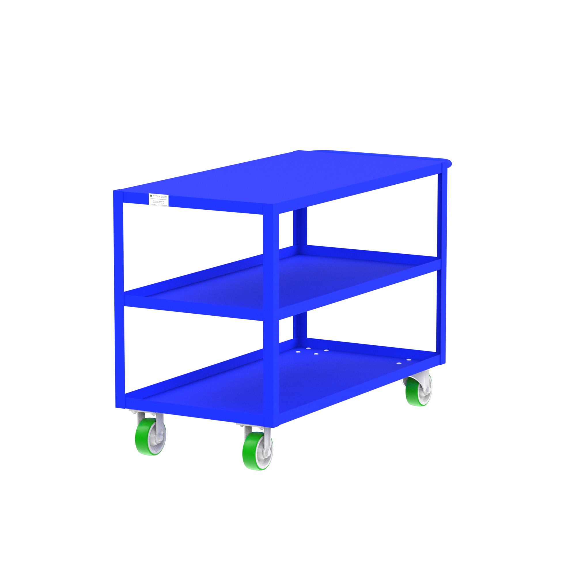 3-Shelf 12 Gauge Utility Cart, 48x24", Flat Top, Blue - Valley Craft