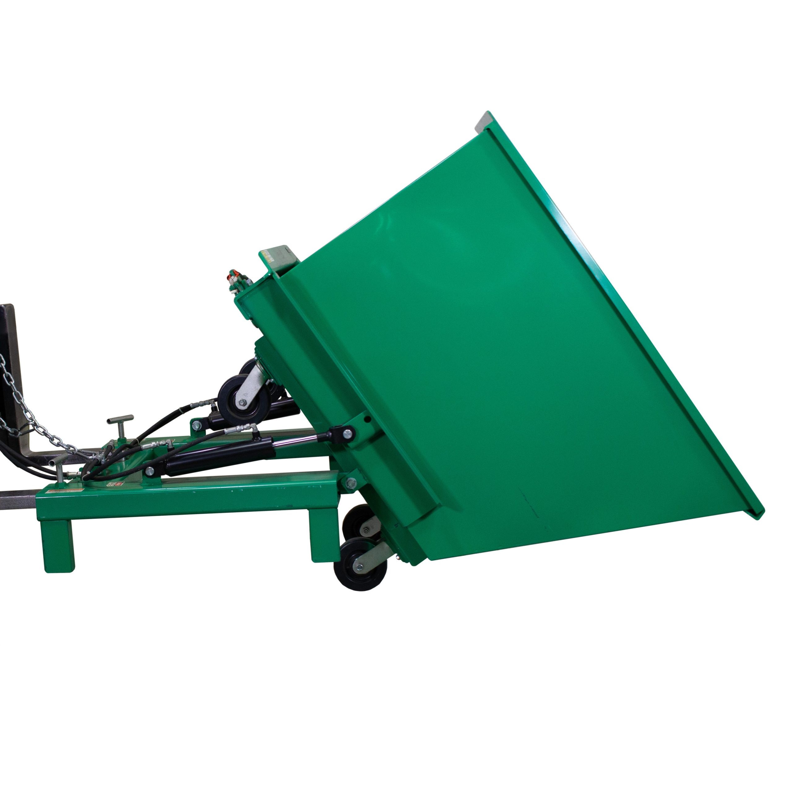 Powered Self-Dumping System Forklift Attachment