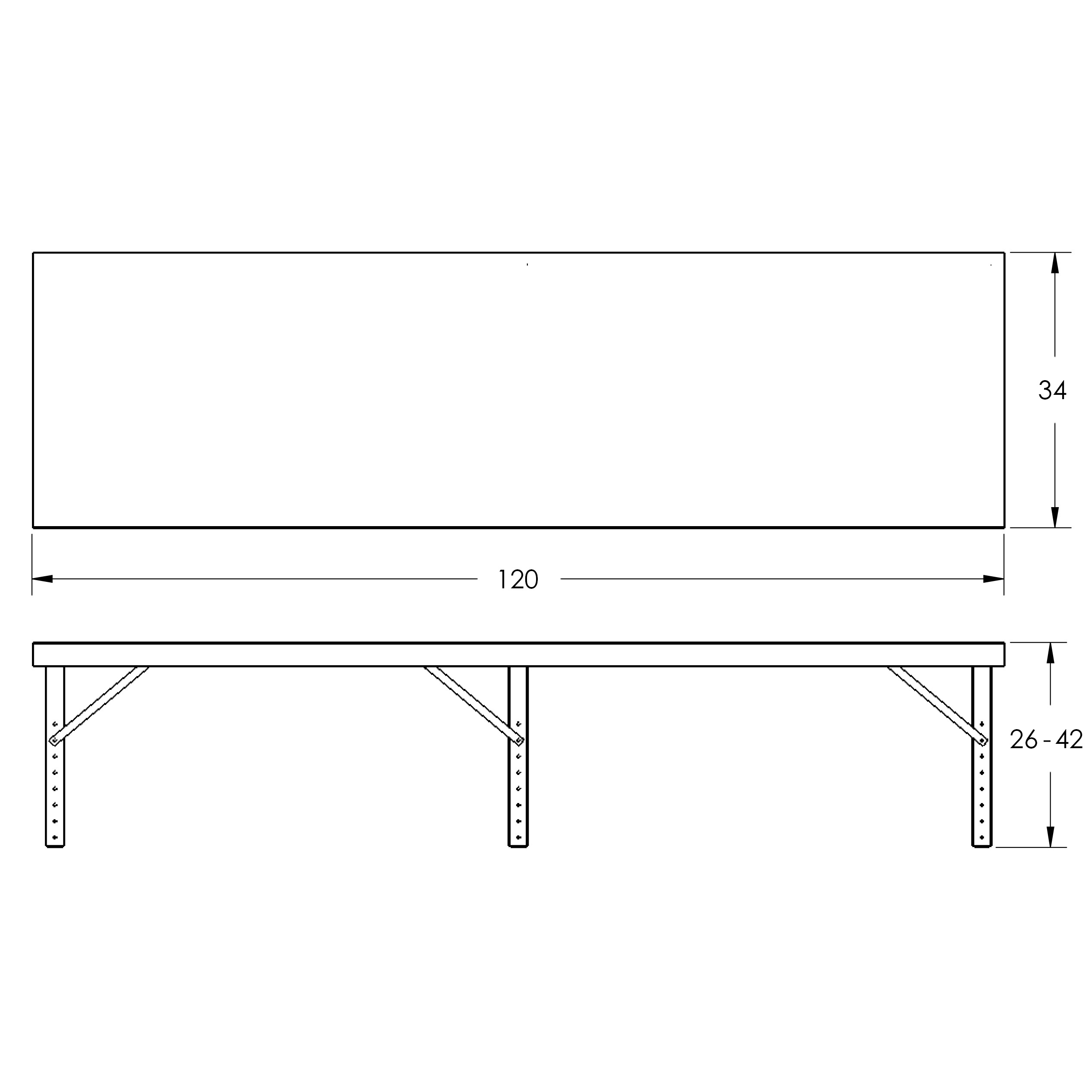 Adjustable Height Work Table, 120x34", Hardwood Top - Valley Craft